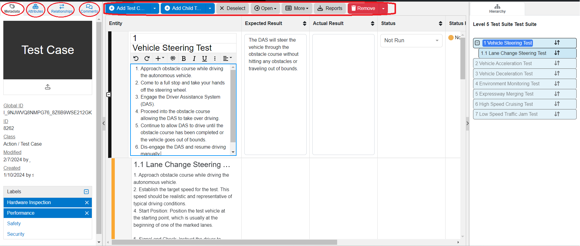 Navigating Test Suite View